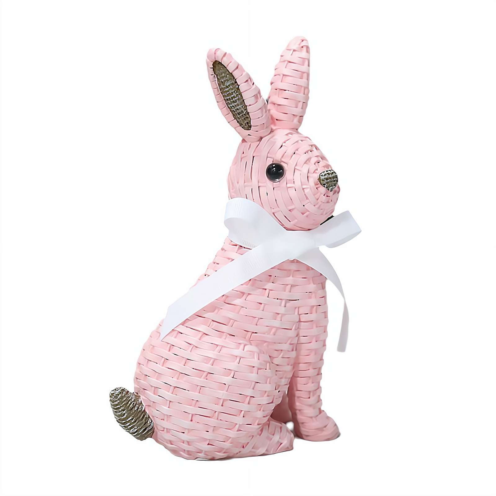 Rattan Effect Resin Bunny Easter Decor - Woven Rattan Rabbit Statue for ...