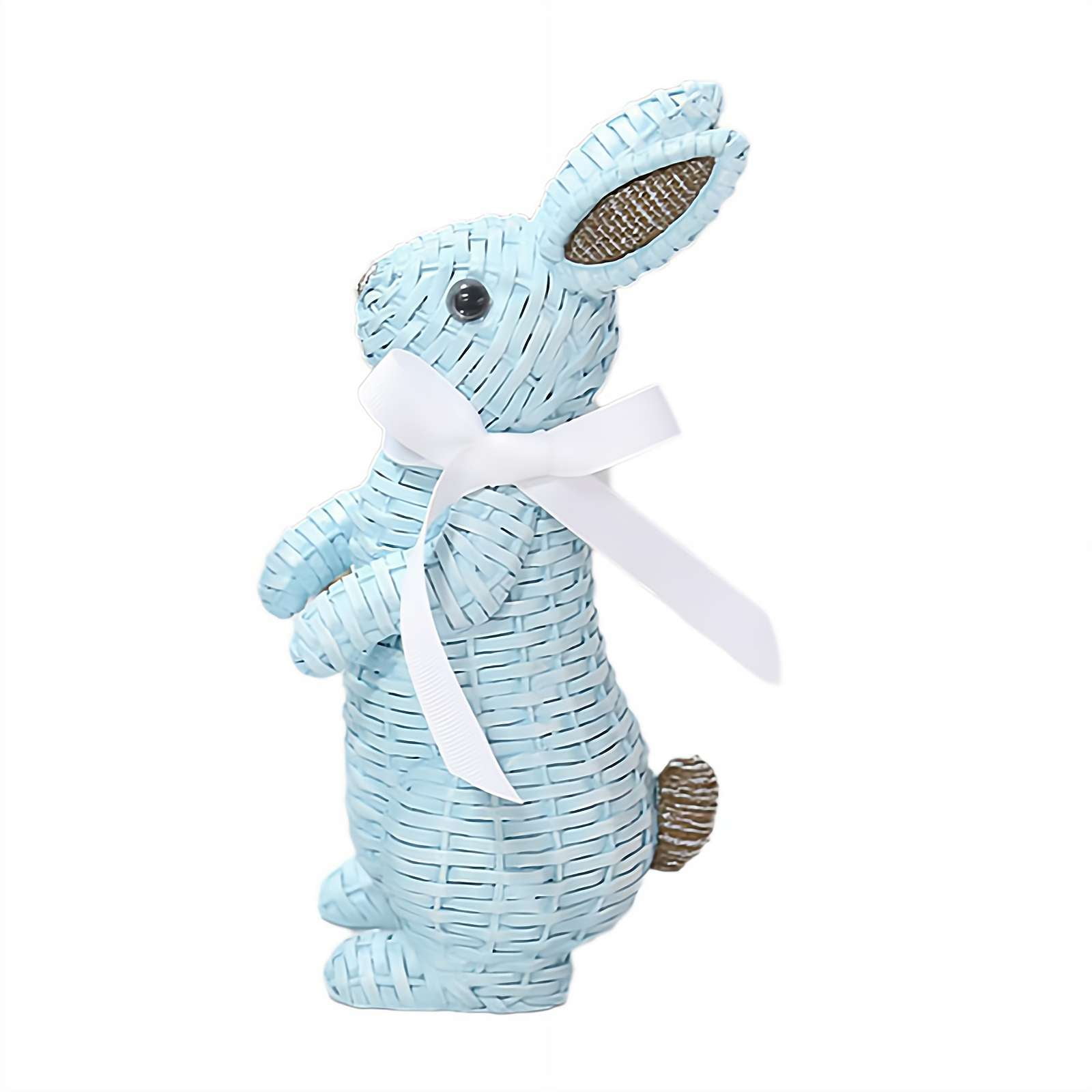 Rattan Effect Resin Bunny Easter Decor - Woven Rattan Rabbit Statue for ...