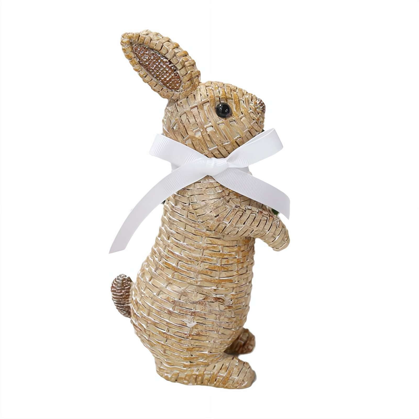 Rattan Effect Resin Bunny Easter Decor - Woven Rattan Rabbit Statue for ...