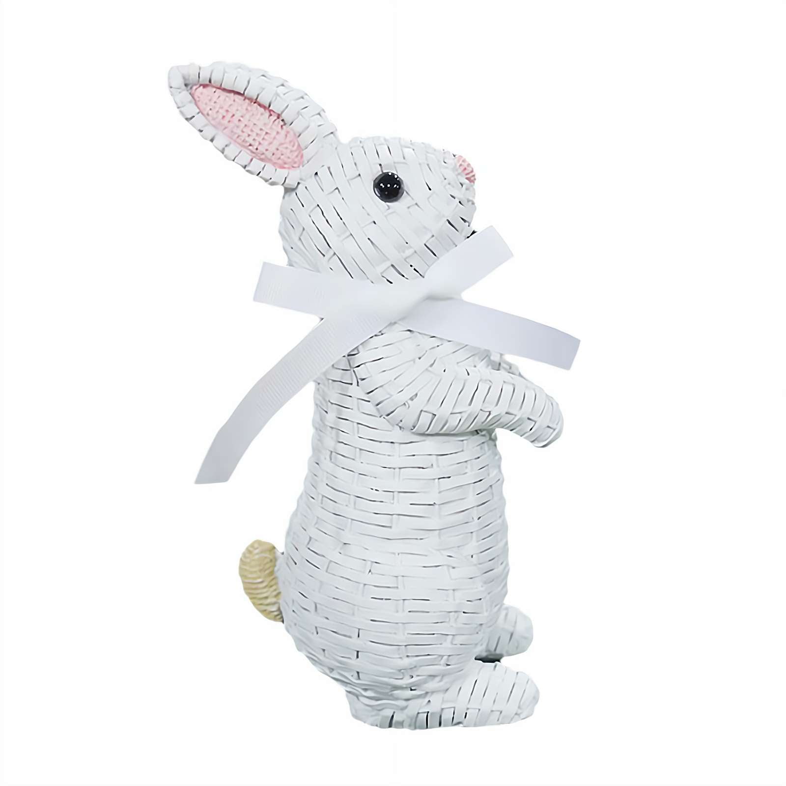 Rattan Effect Resin Bunny Easter Decor - Woven Rattan Rabbit Statue for ...