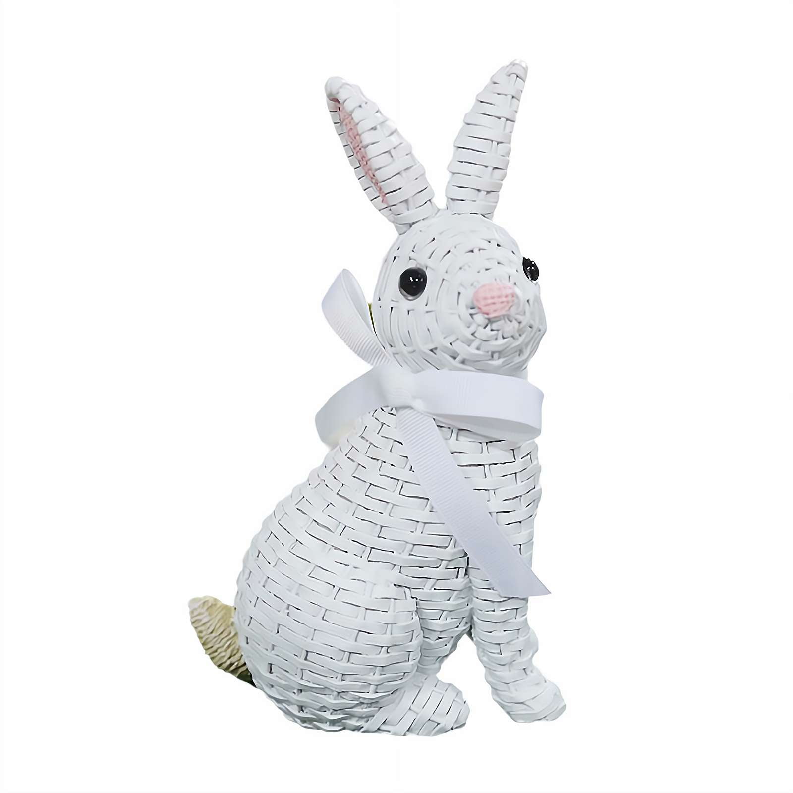 Rattan Effect Resin Bunny Easter Decor - Woven Rattan Rabbit Statue for ...