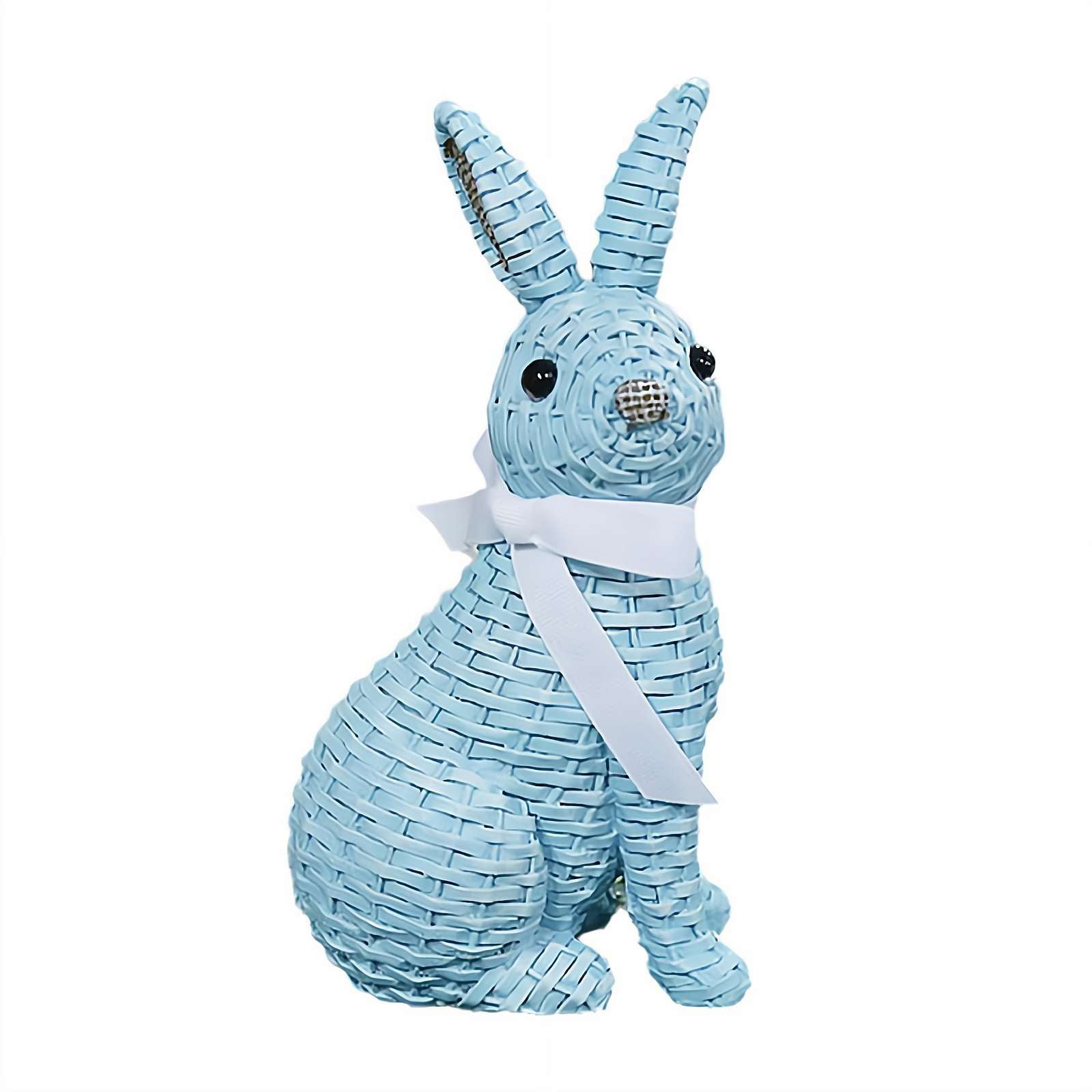 Rattan Effect Resin Bunny Easter Decor - Woven Rattan Rabbit Statue for ...