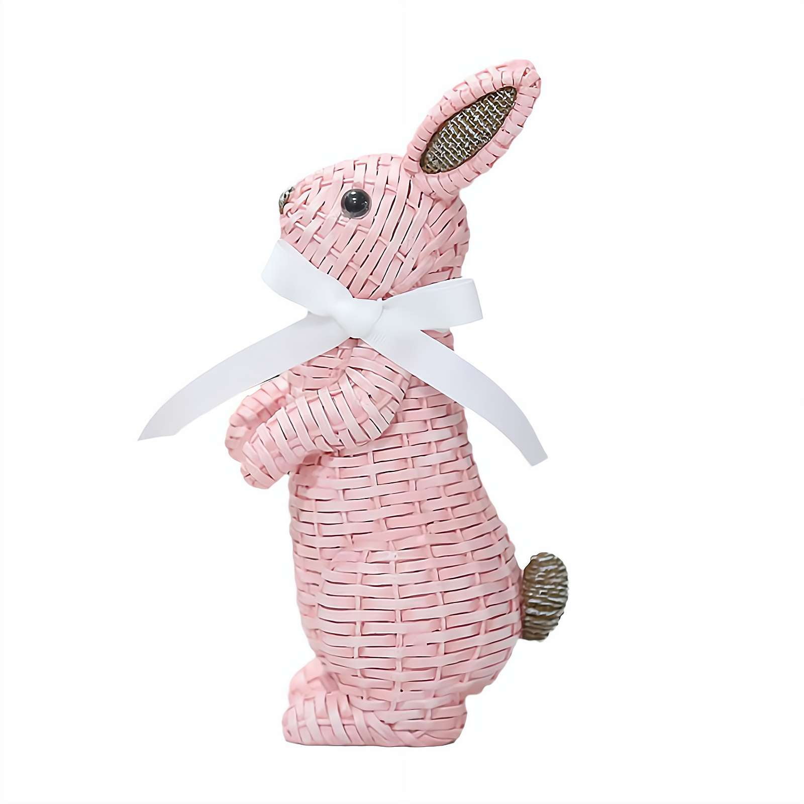 Rattan Effect Resin Bunny Easter Decor - Woven Rattan Rabbit Statue for ...