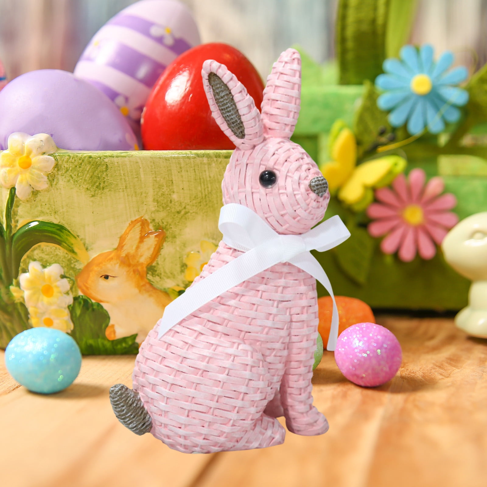 Rattan Effect Resin Rabbit Easter Decorations,Bunny Easter Ornaments ...