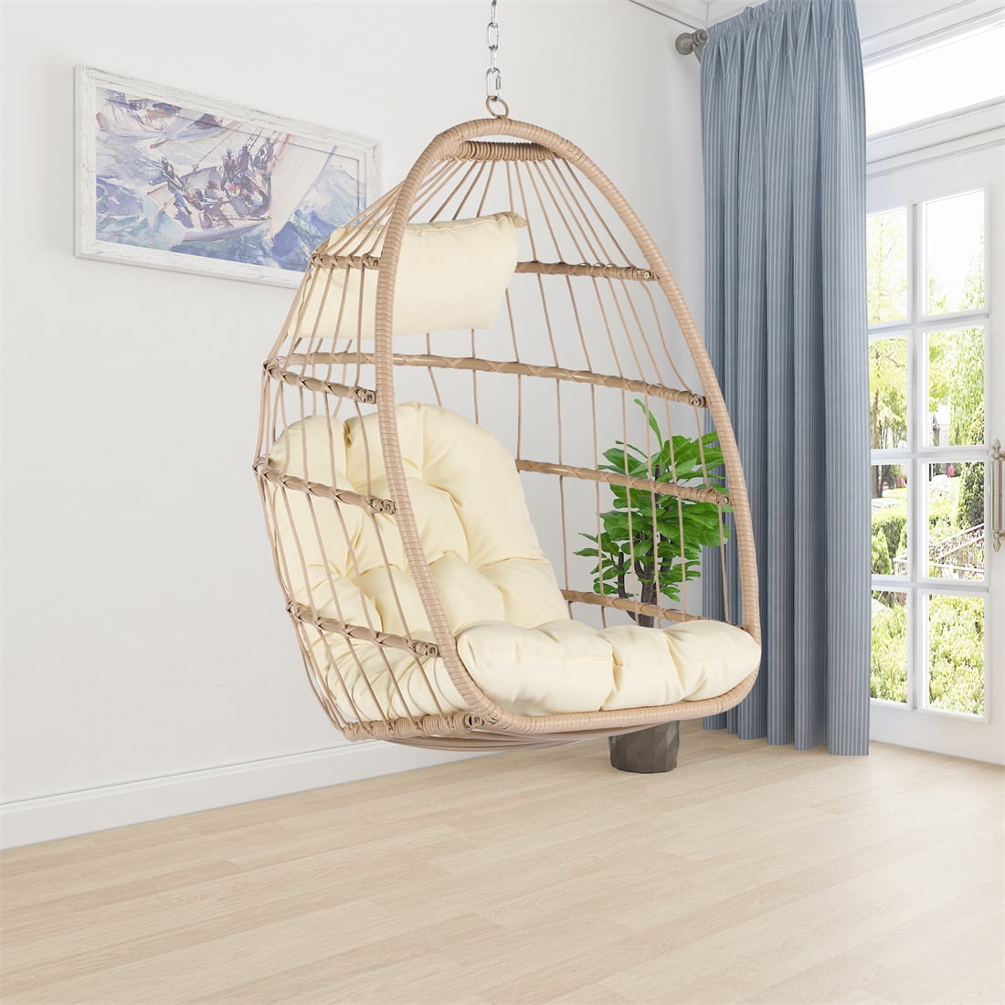 Walmart Rattan Egg Swing Chair, Indoor/Outdoor Patio Hanging Chair with ...