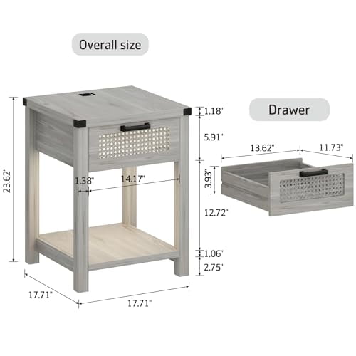 Rattan End Table with LED Lights,Sofa Side Table with Human Sensor ...