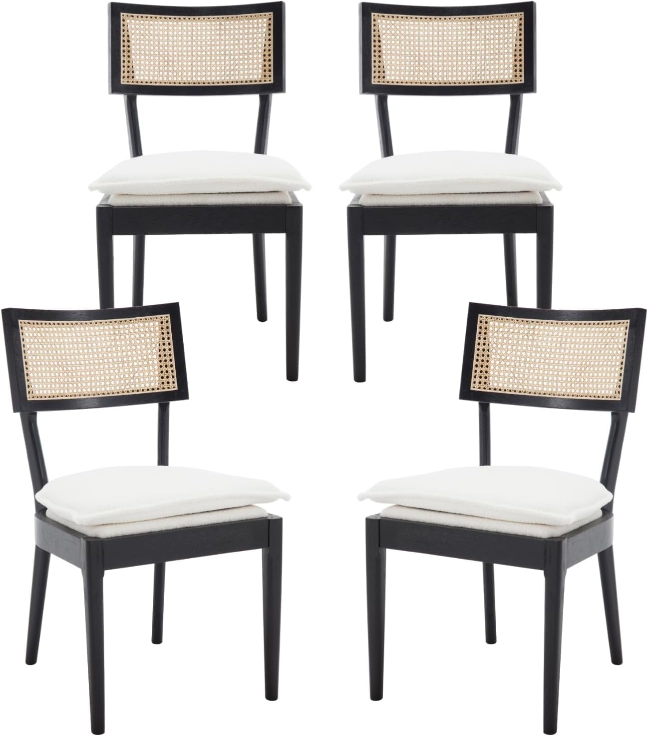 Rattan Farmhouse Dining Chairs Set of 4, French Country Sherpa Dining ...