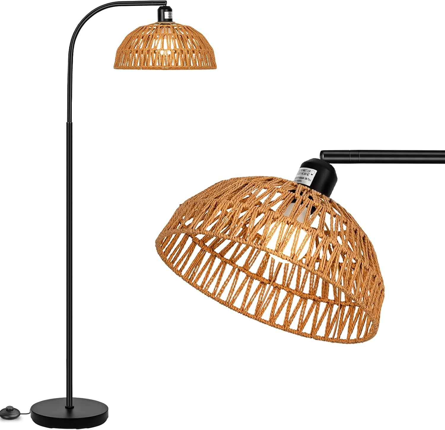 Rattan Floor Lamp- Boho Standing Lamp with Remote Control and Dimmable ...