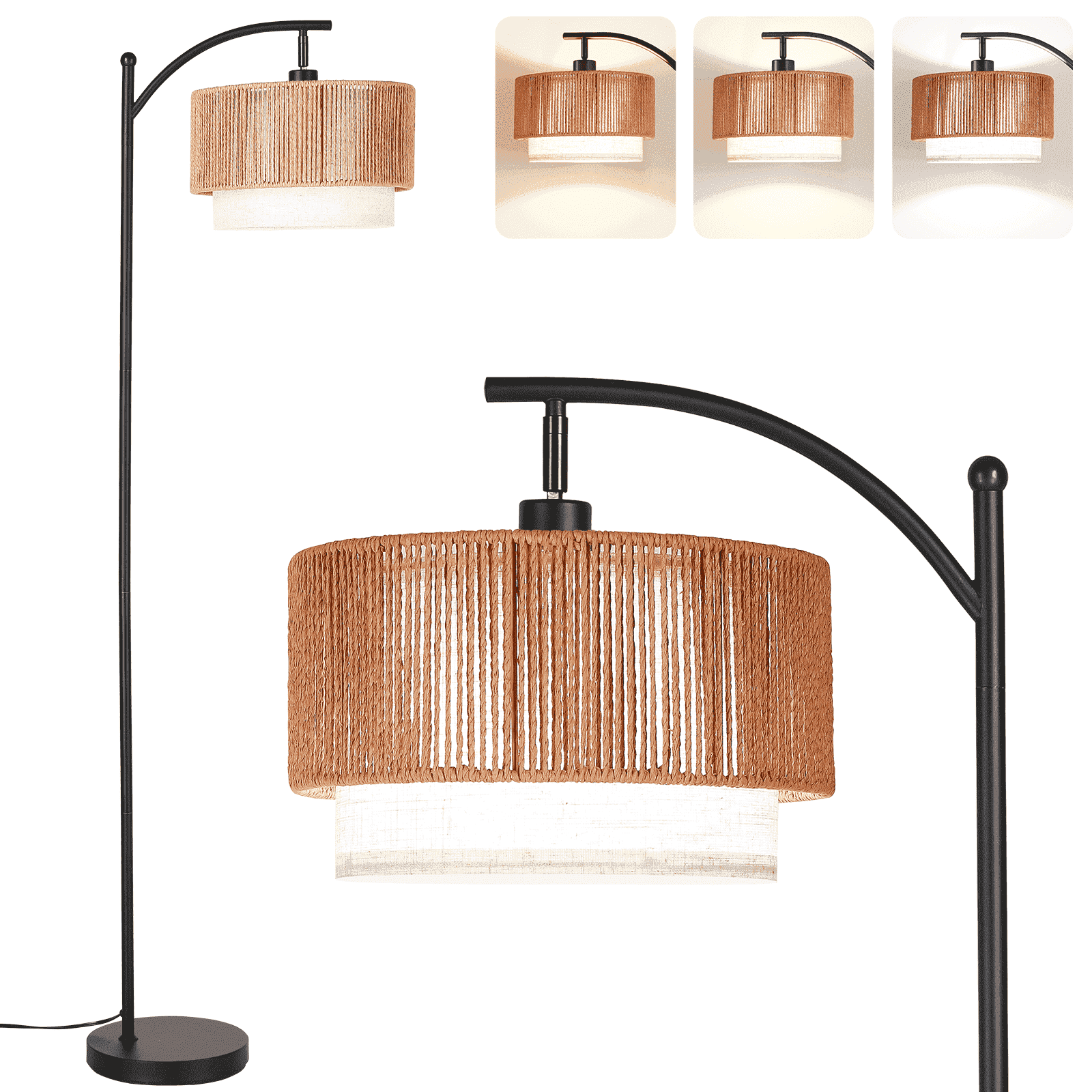 SUNMORY Rattan Floor Lamps, Boho Standing Lamps with Rattan & Linen ...