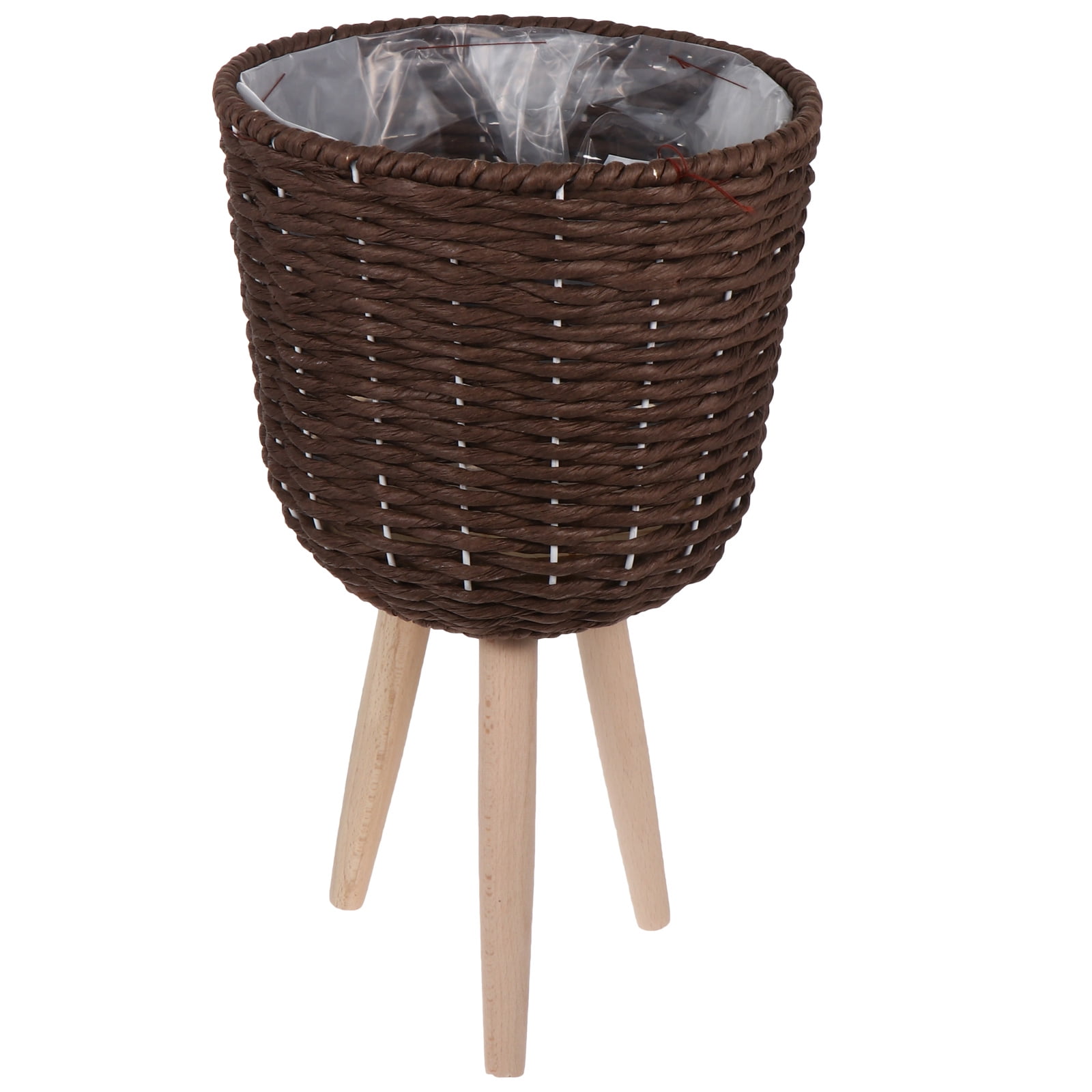 Rattan Floor Planter Woven Stand Tall Wicker Indoor Rack Shelf Bohemian ...