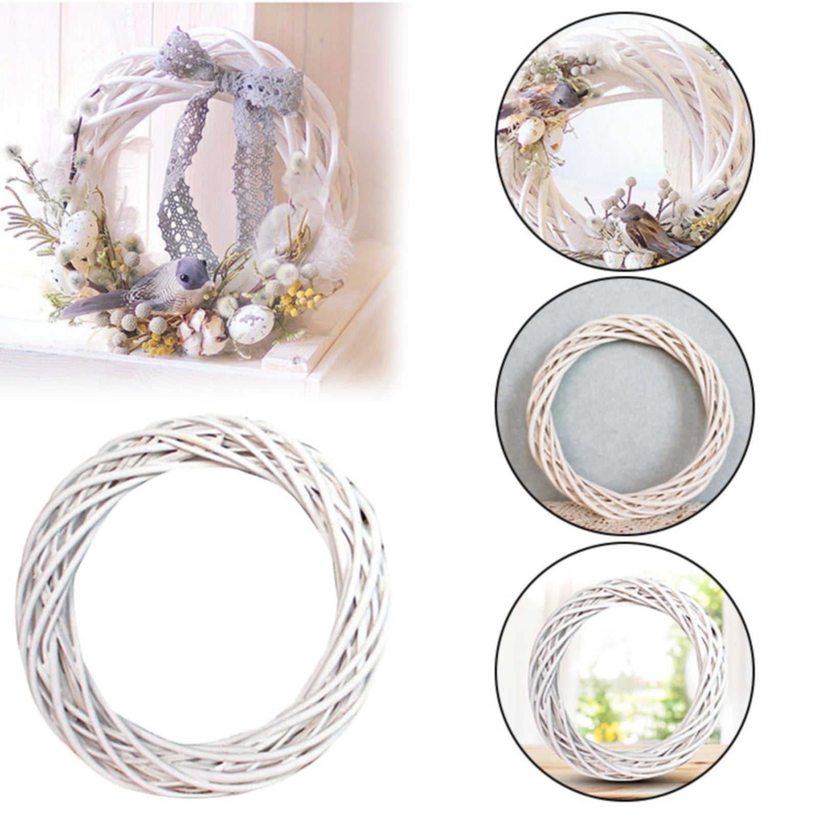 Rattan Flower Wreath (Hanging Floral Craft, Boho Home Decor Ring), Pre-Bunched Flowers Save ...