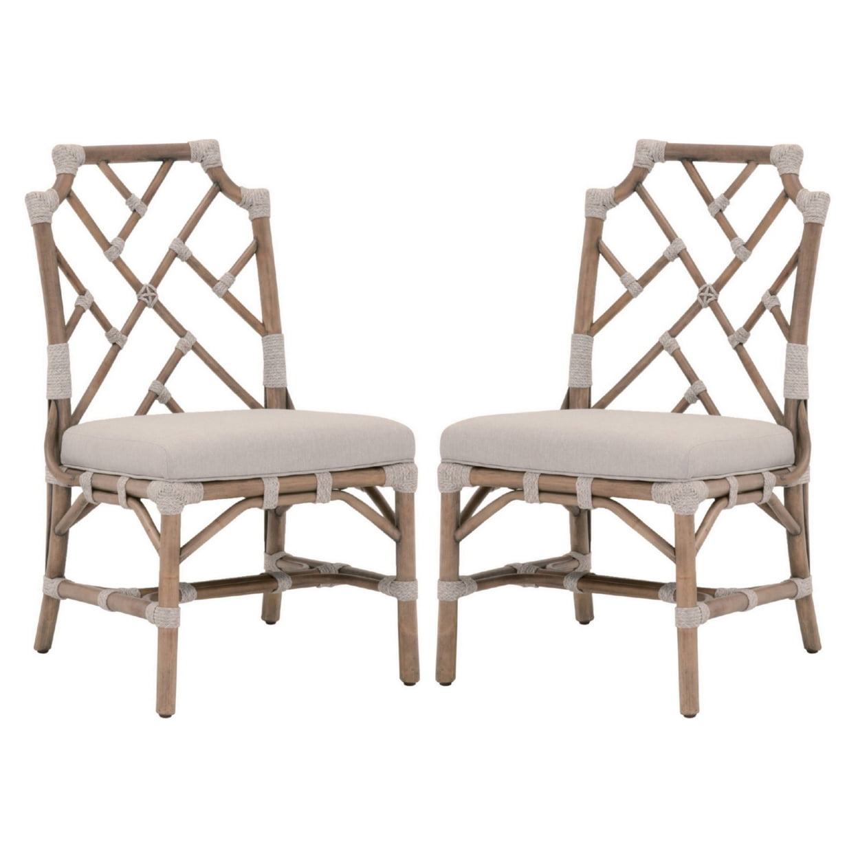 Rattan Frame Dining Chair with Padded Seat and Rope Binding,Set of 2 ...