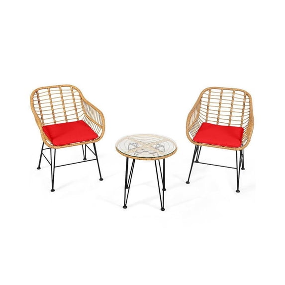 Rattan Furniture Set 3 Pieces Outdoor Patio Conversation Set Cushioned ...