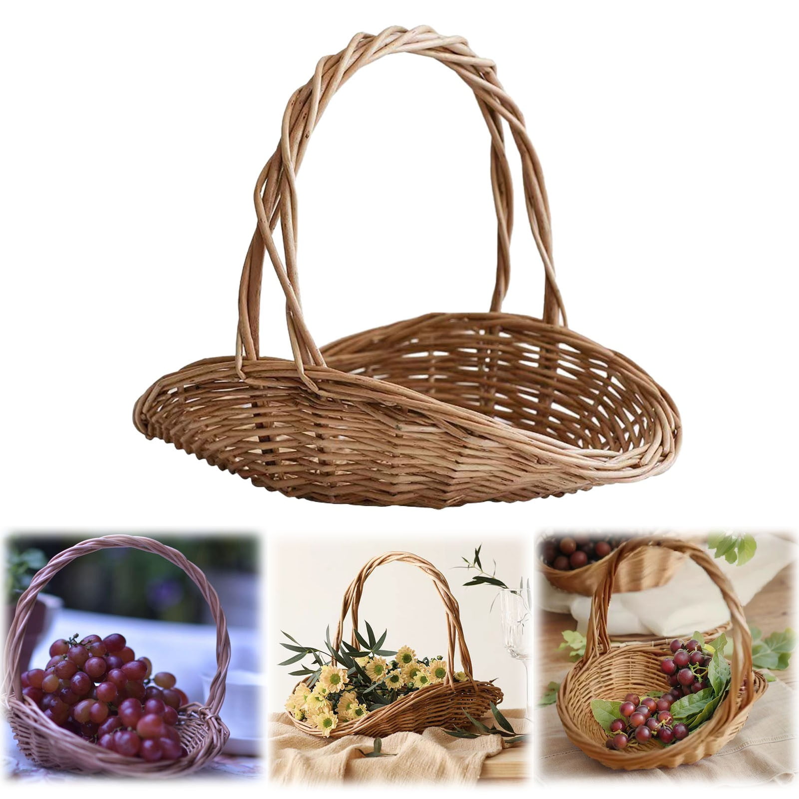 Rattan Garden Basket With Handle Multipurpose Woven Picnic Basket For ...