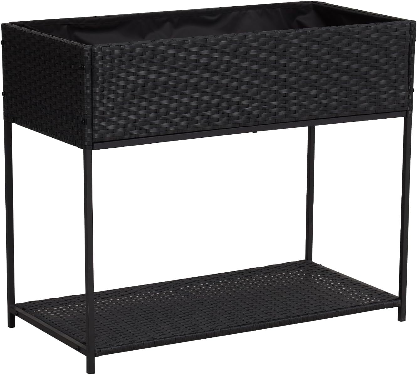 Rattan Garden Raised Bed with Tool Storage Shelf, Elevated Wicker ...