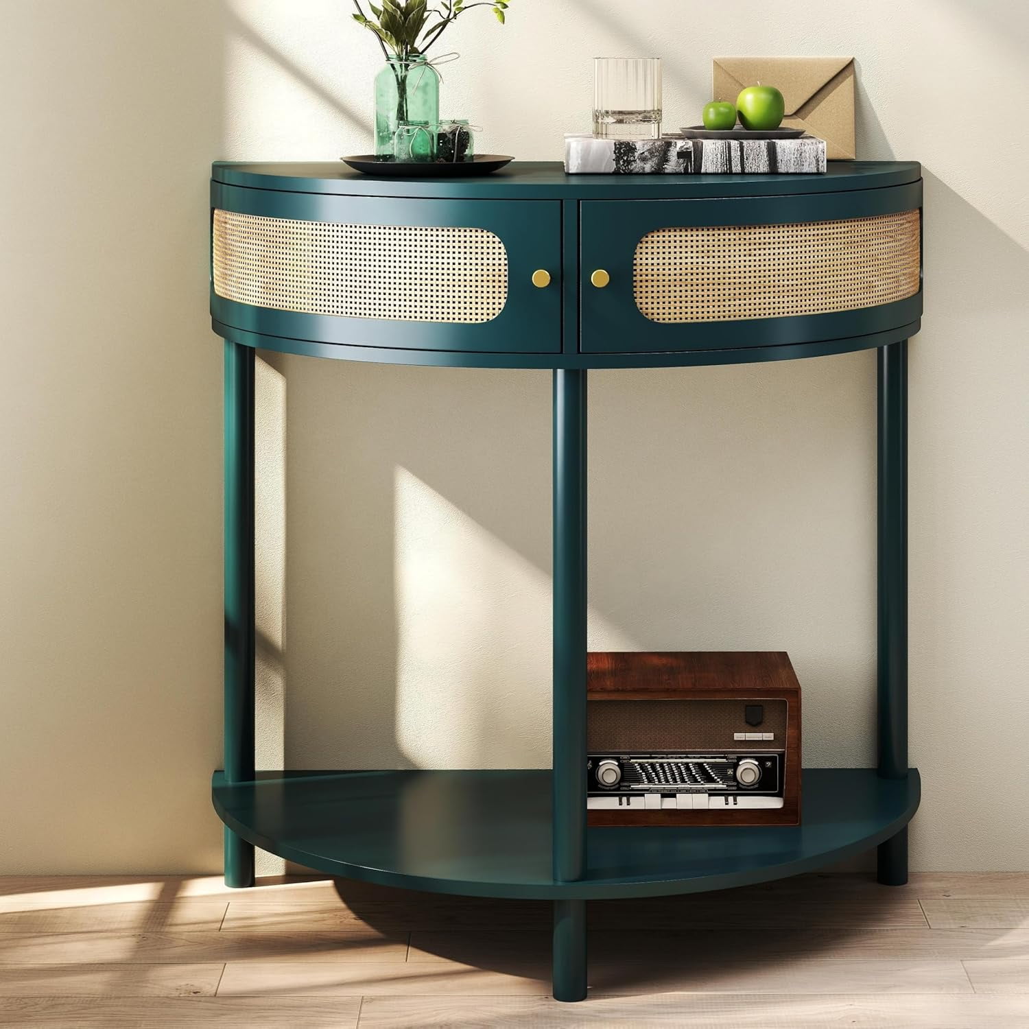 Rattan Half Moon Shaped Small Entry Table, Half Moon Console Table, 2 ...