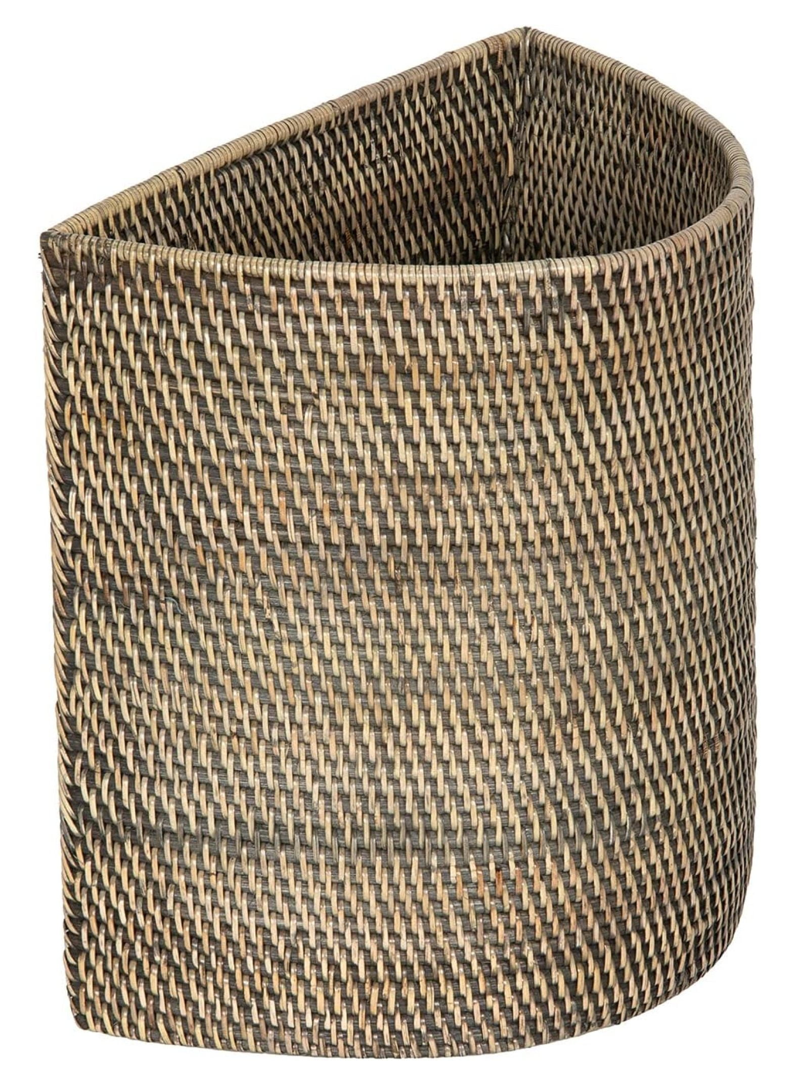 Rattan Half-Moon Waste Basket Trash Can with Handles - Laundry Room ...