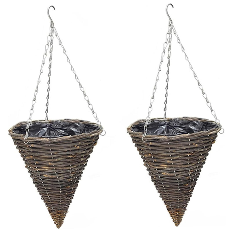 Rattan Hanging Basket, Cone Shaped Baskets, Flower Basket with Chain ...