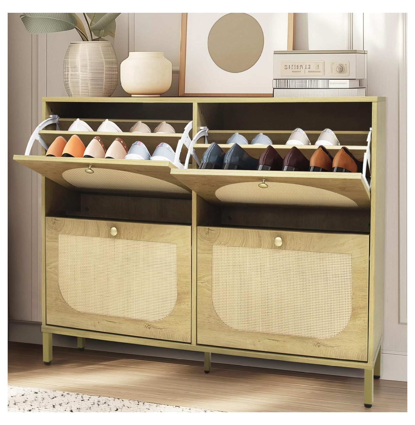 Rattan Hidden Shoe Storage Cabinet for Entryway Slim Shoe Cabinet for ...