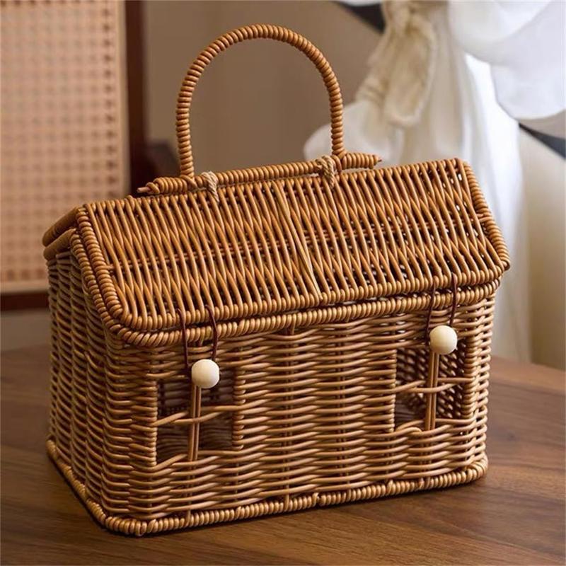 Rattan House Shaped Basket with Lid, Decorative Hand Woven Shelf ...