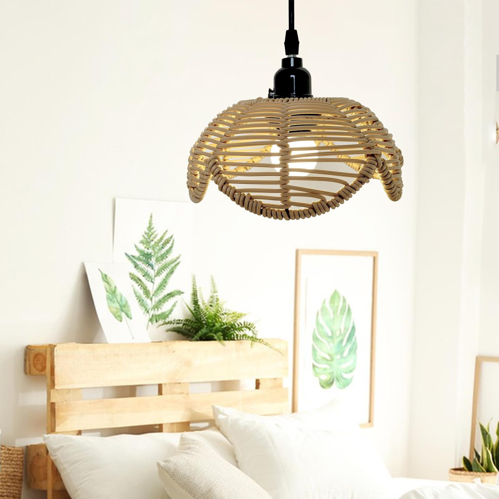 Rattan Lamp Shade, Lotus Shape Woven Hanging Pendant Lampshade, Country ...