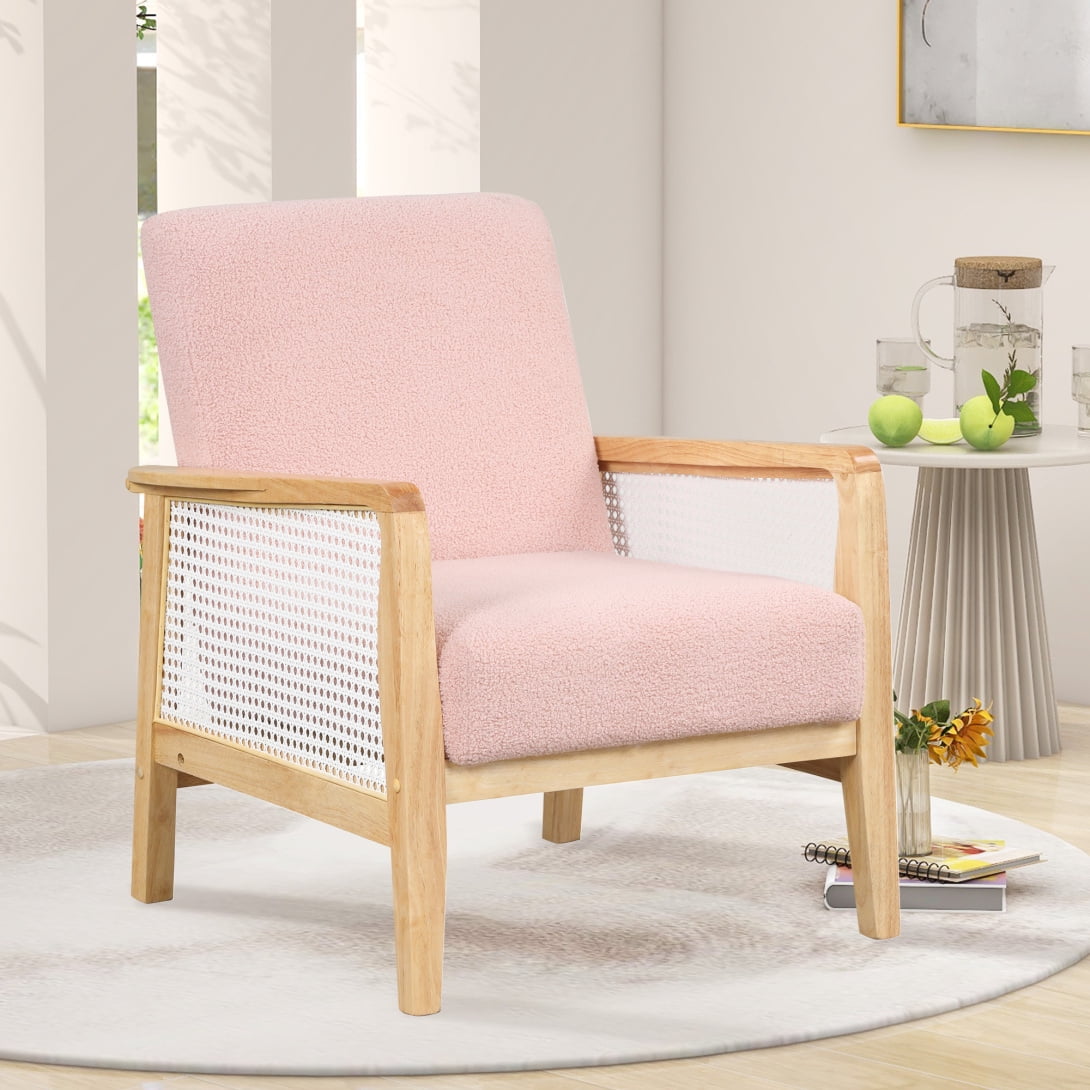 Rattan Mesh Accent Chair, Upholstered Armchair with Backrest and Padded ...