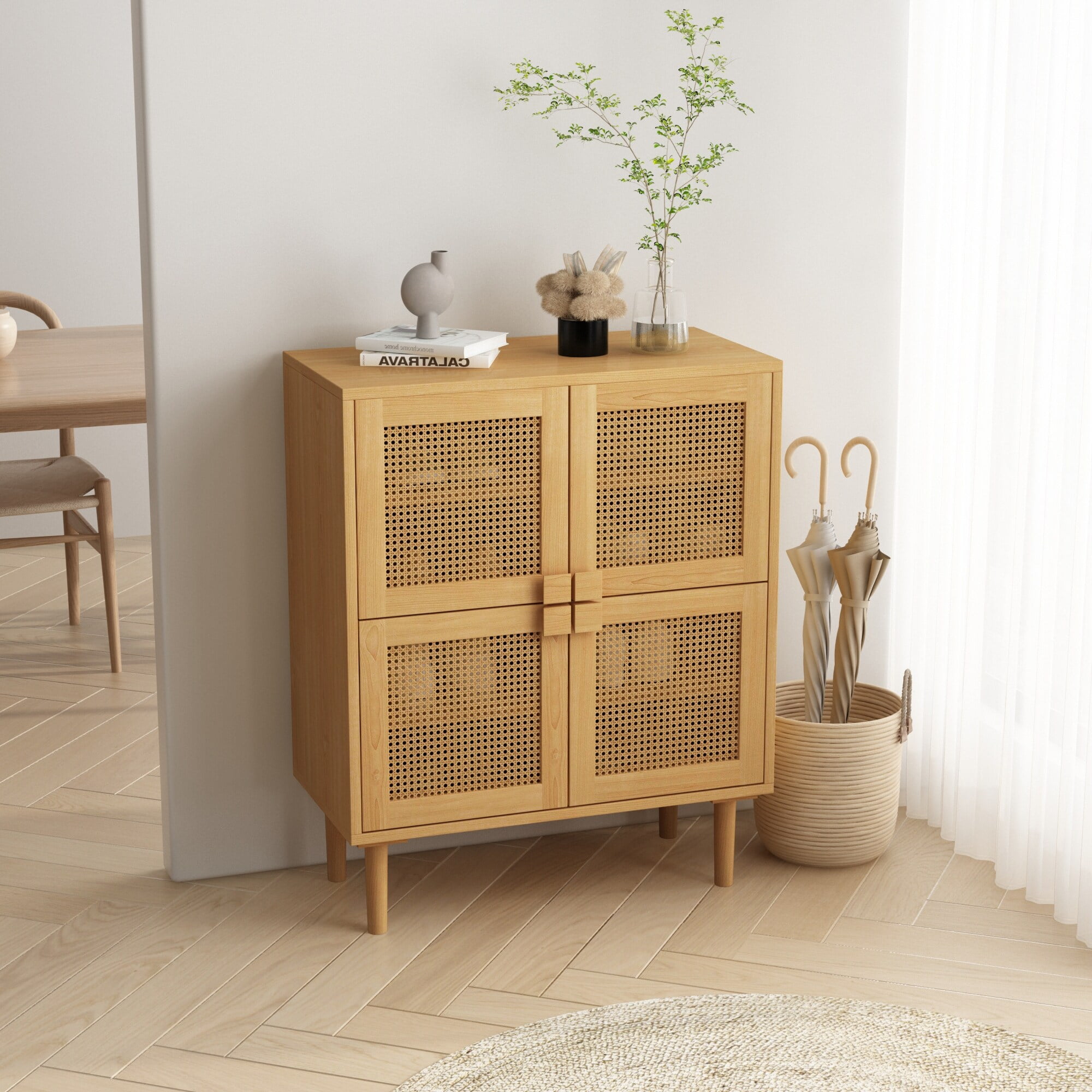 Rattan Mesh Storage Cabinet, Sideboard with Eight Storage Spaces ...