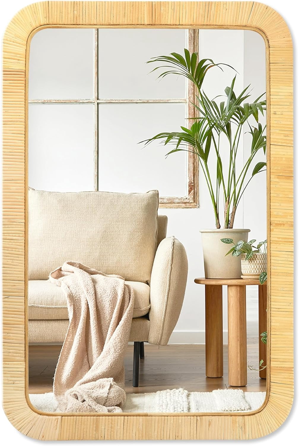 Rattan Mirror, 36'' x 24" Rectangle Boho Bathroom Mirror, Decorative ...