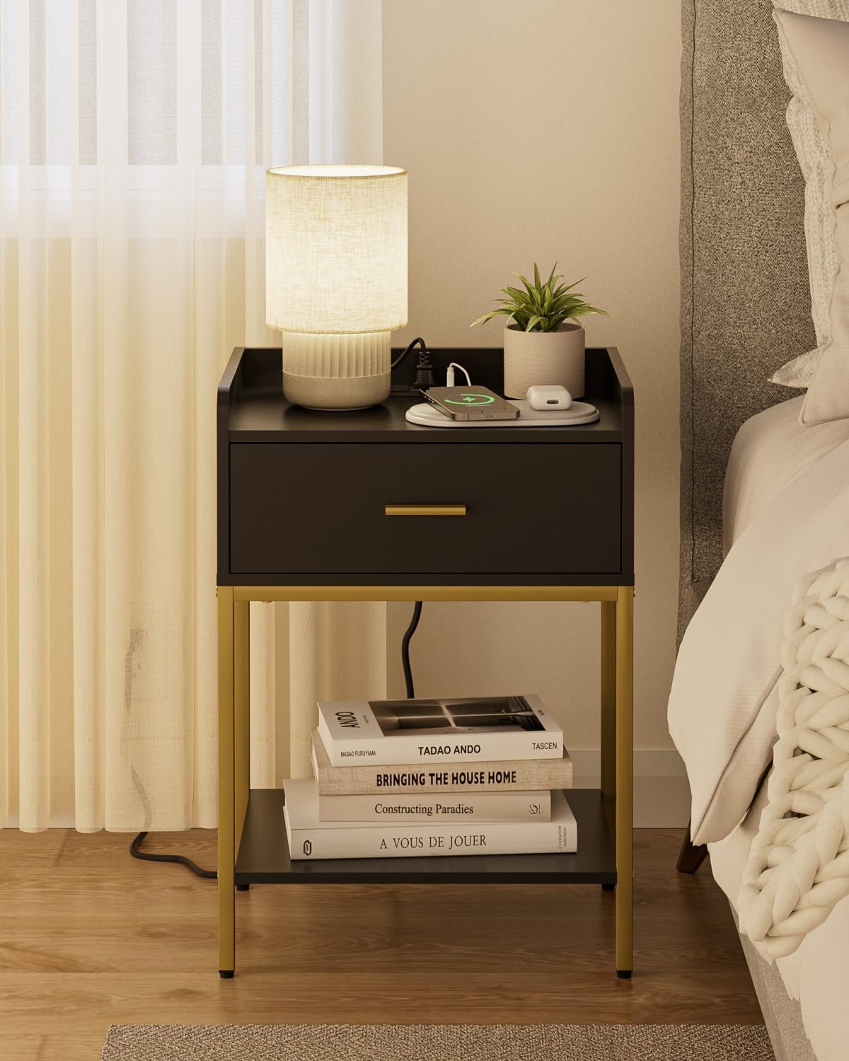 Rattan Nightstand,3-Tier Modern Bedside Night Stand with Storage Drawer ...