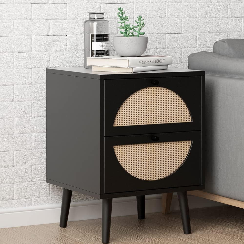 Rattan Nightstand with 4 Drawer Bedside Tables Side Tables Bedroom ...