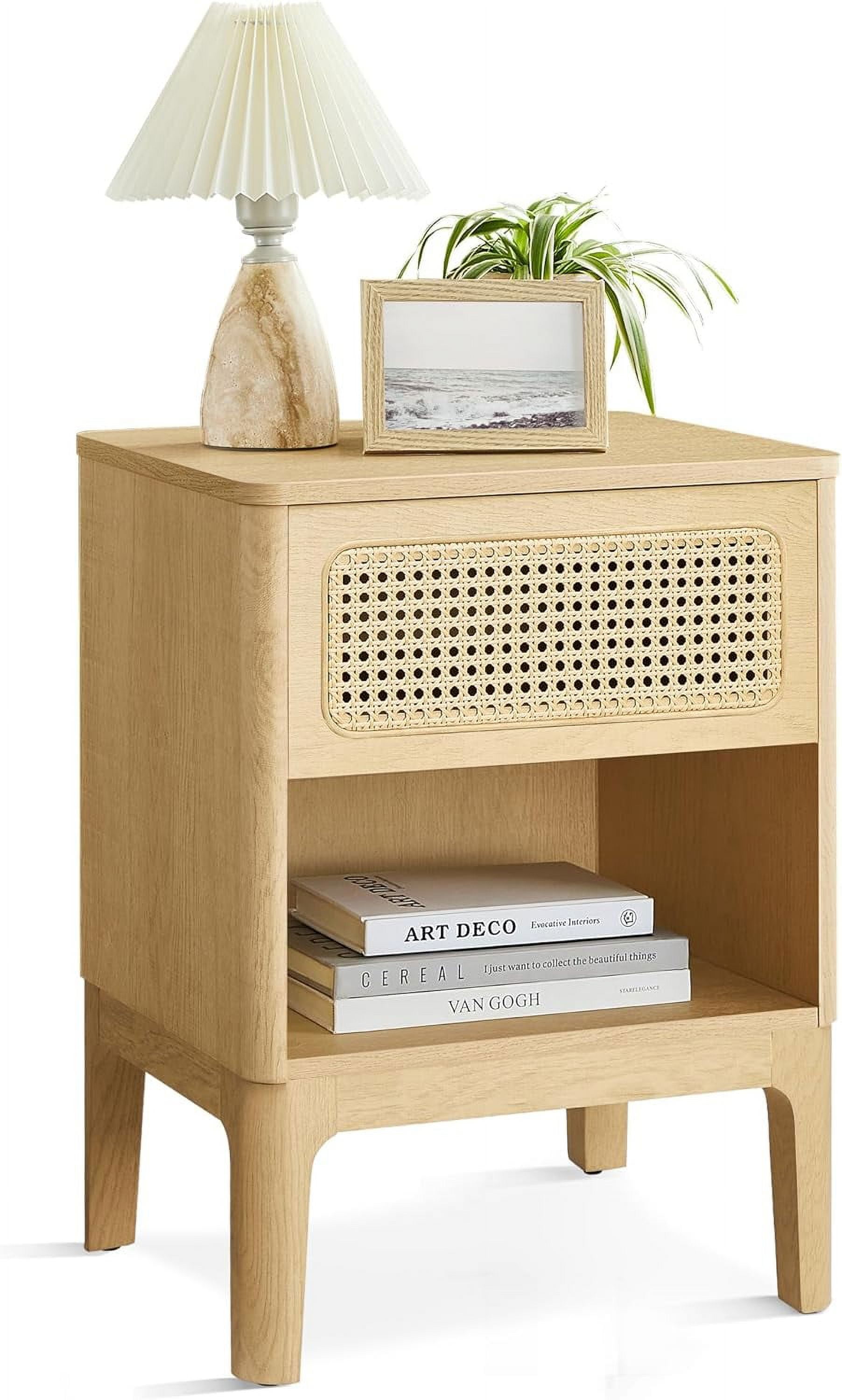Rattan Nightstand, Bedside Table with Drawer, Cane End Table, Modern Side Table for Bedroom ...
