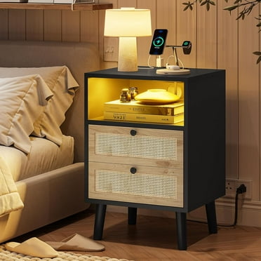 ADORNEVE LED Nightstands Set of 2 with Power Outlets, Bedside Table ...