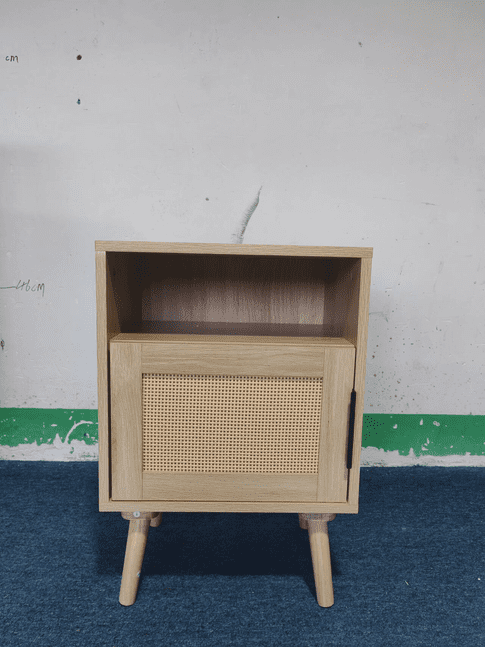 Rattan Nightstand with Door Storage & Open Shelf, Bedside Table with ...