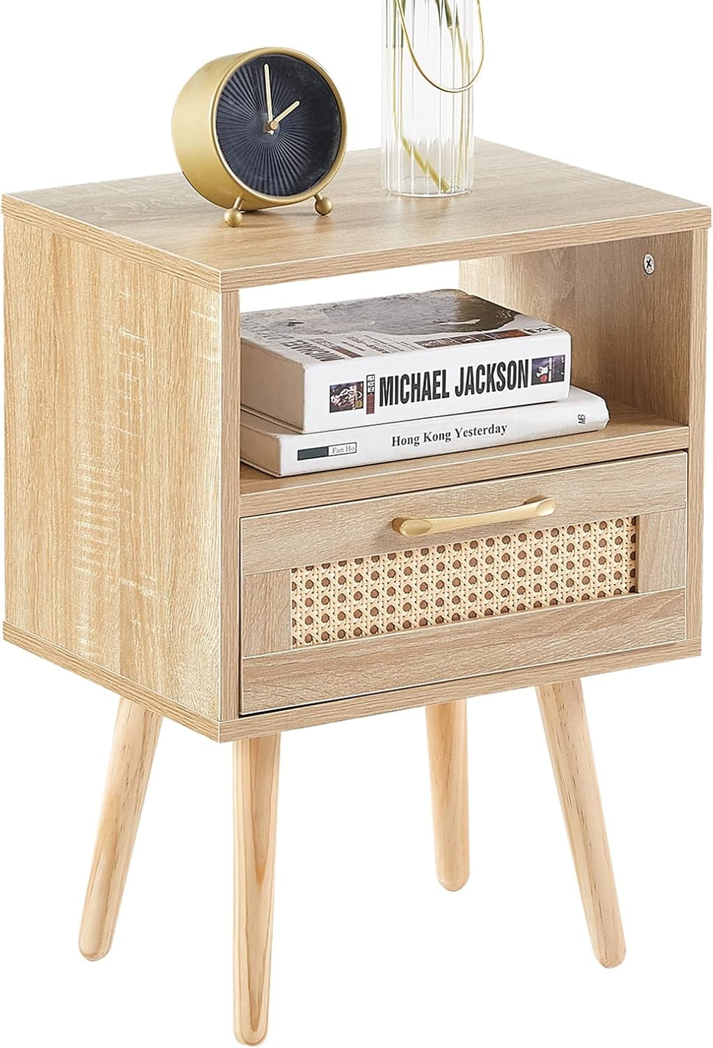 Rattan Nightstands, with Rattan Decor Drawer and Open Shelf, Bed Side ...