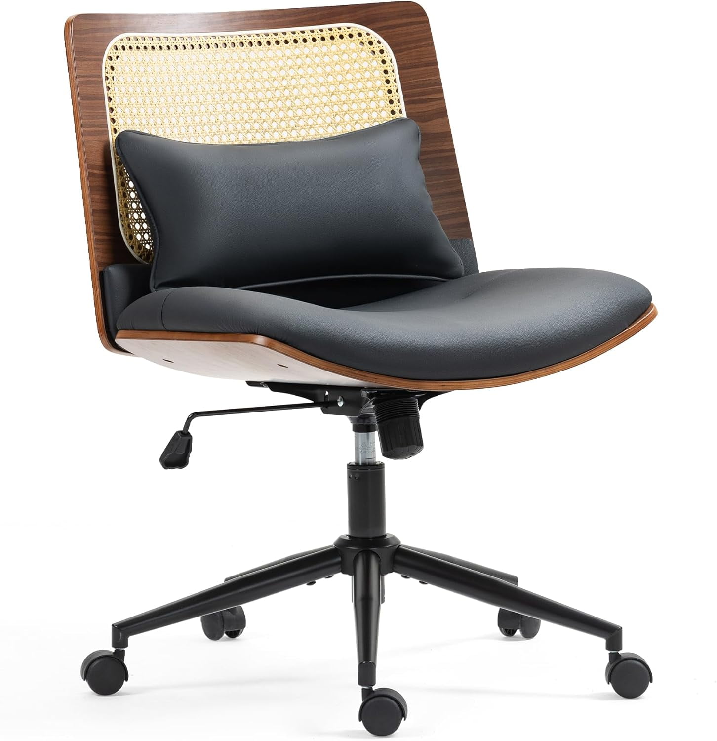Rattan Office Chair, Criss Cross Legged Office Desk Chairs with Wheels ...