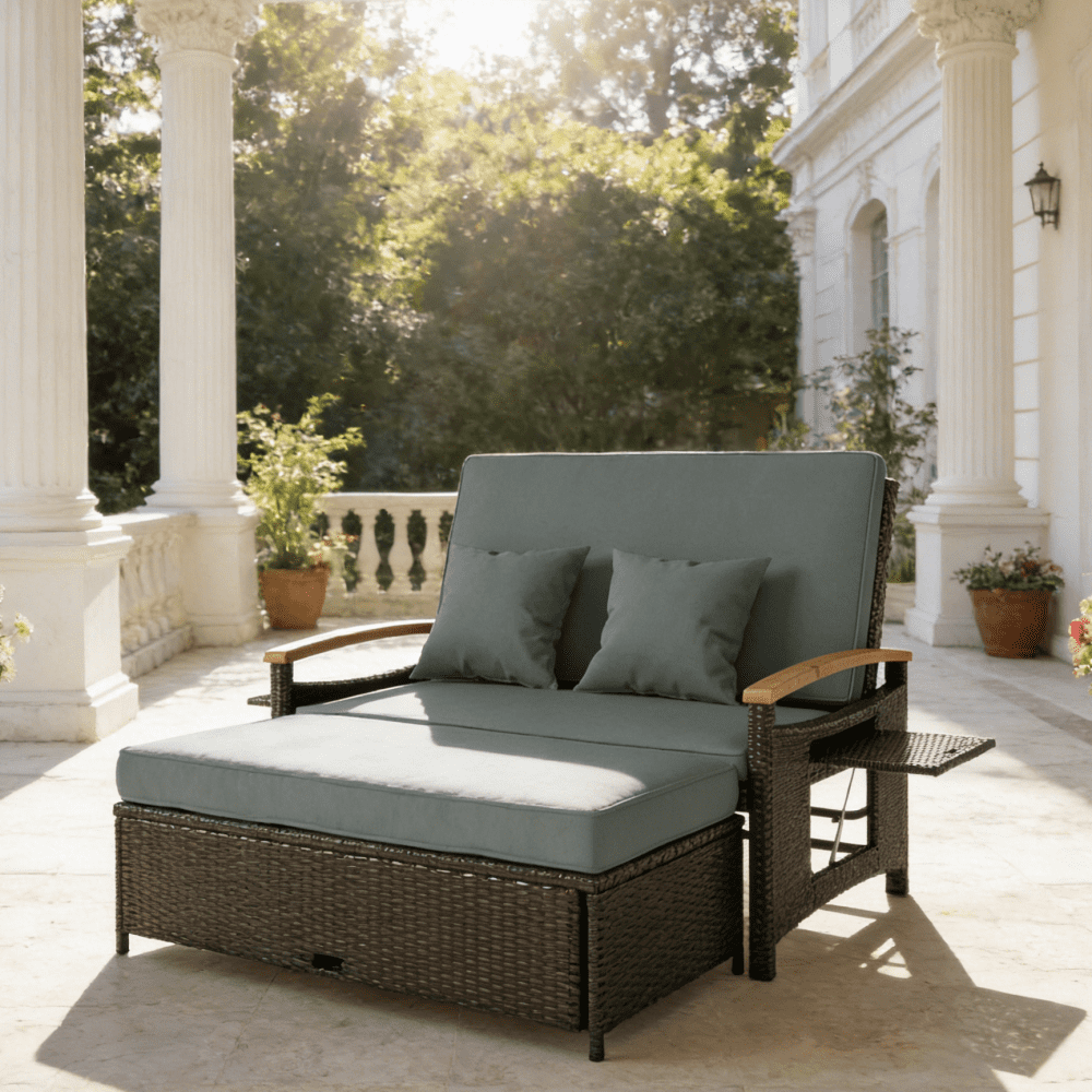 Rattan Outdoor Daybed Patio Sofa Bed, Weather-Resistant Garden Lounger ...
