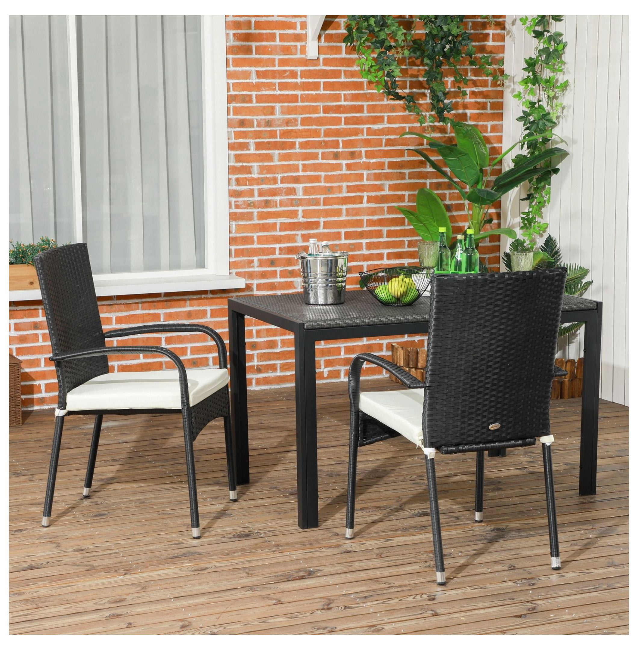 Rattan Outdoor Dining Chairs with Cushions, Stackable Patio Furniture ...