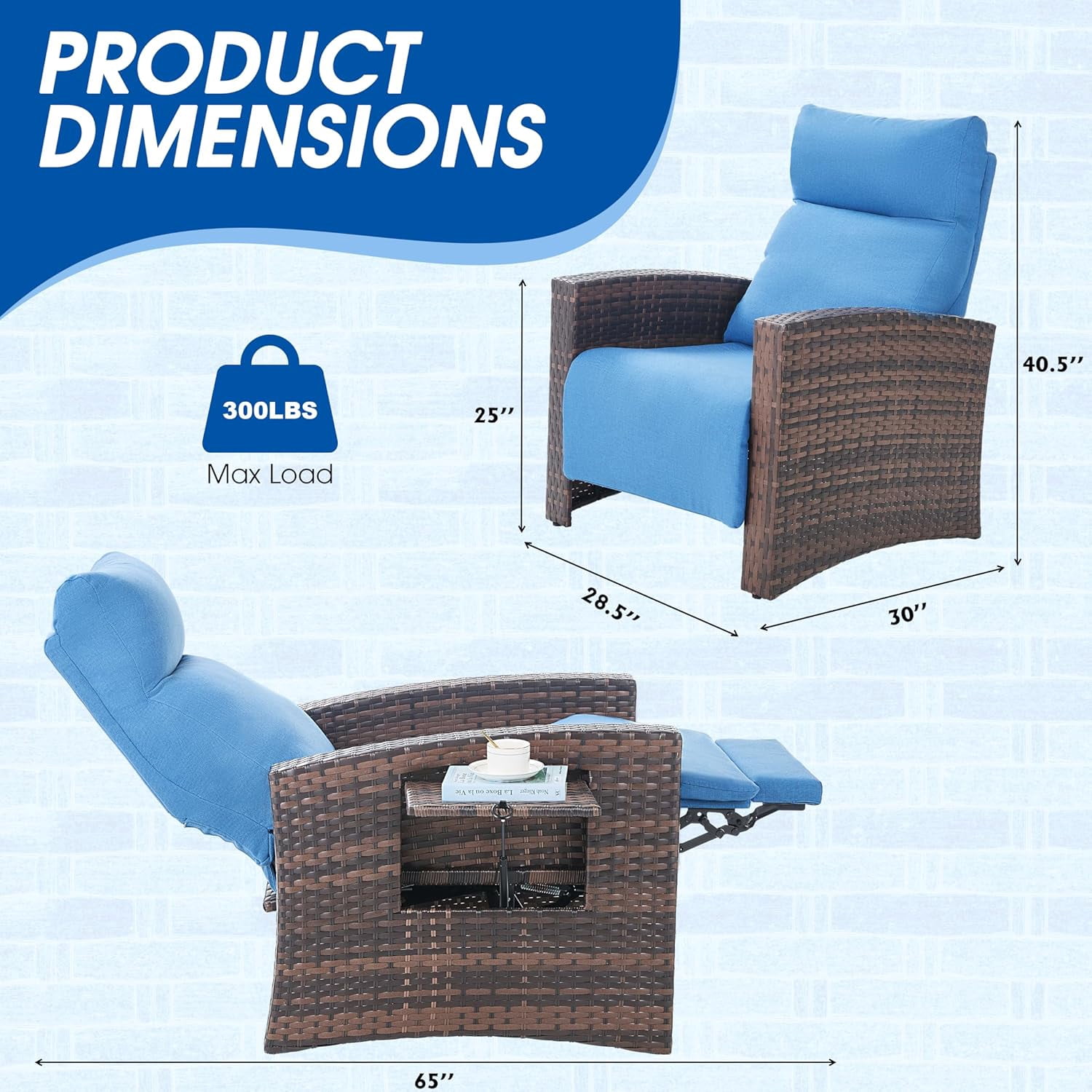 Rattan Outdoor Recliner Chair with Adjustable Backrest & Removable ...
