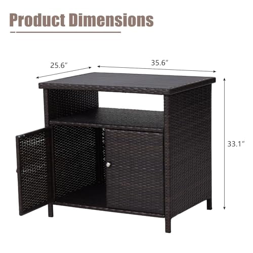 Rattan Outdoor Storage Cabinet - Waterproof Patio Bar Table with Two ...