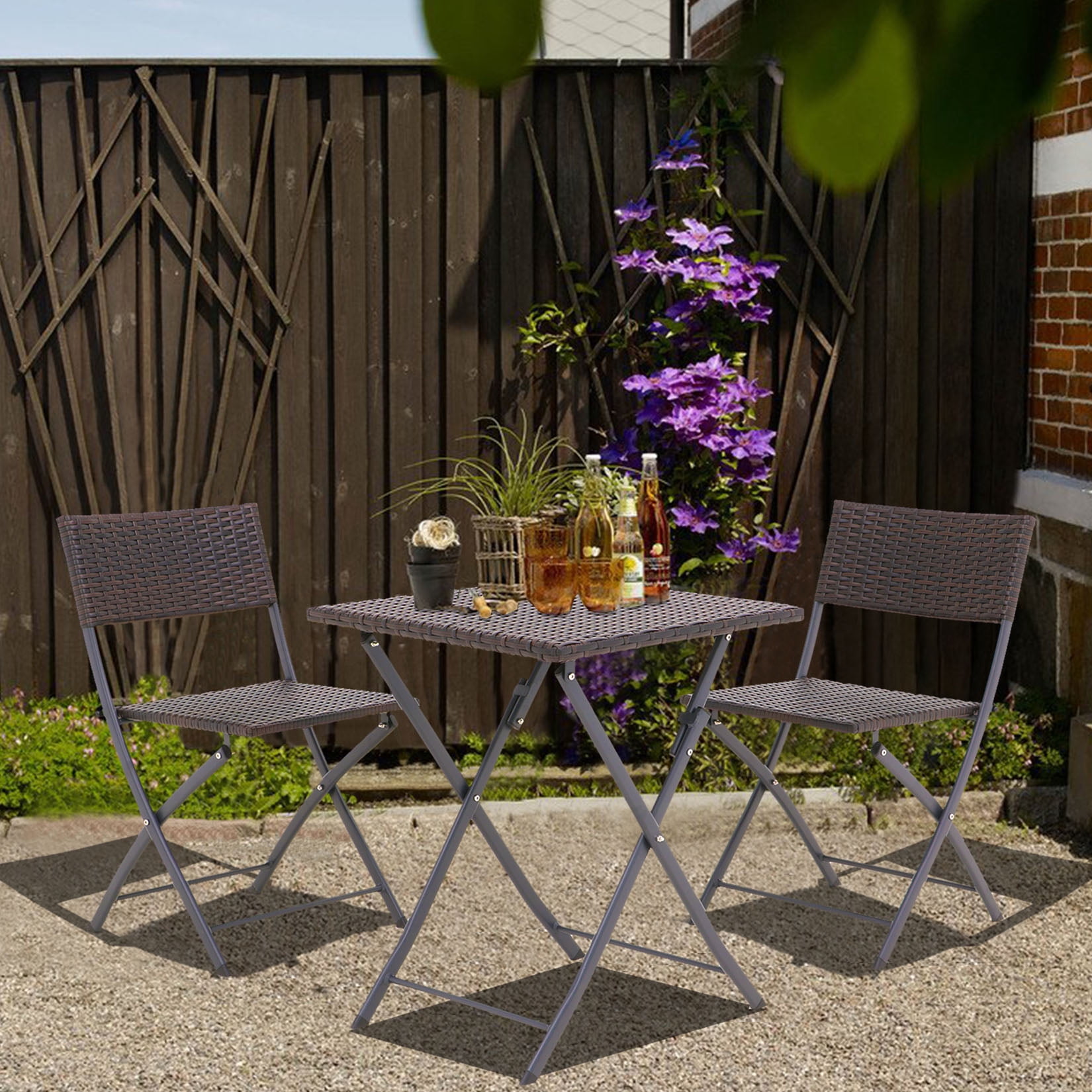 Rattan Patio Bistro Set, 3 Piece Foldable Outdoor Patio Furniture Sets ...