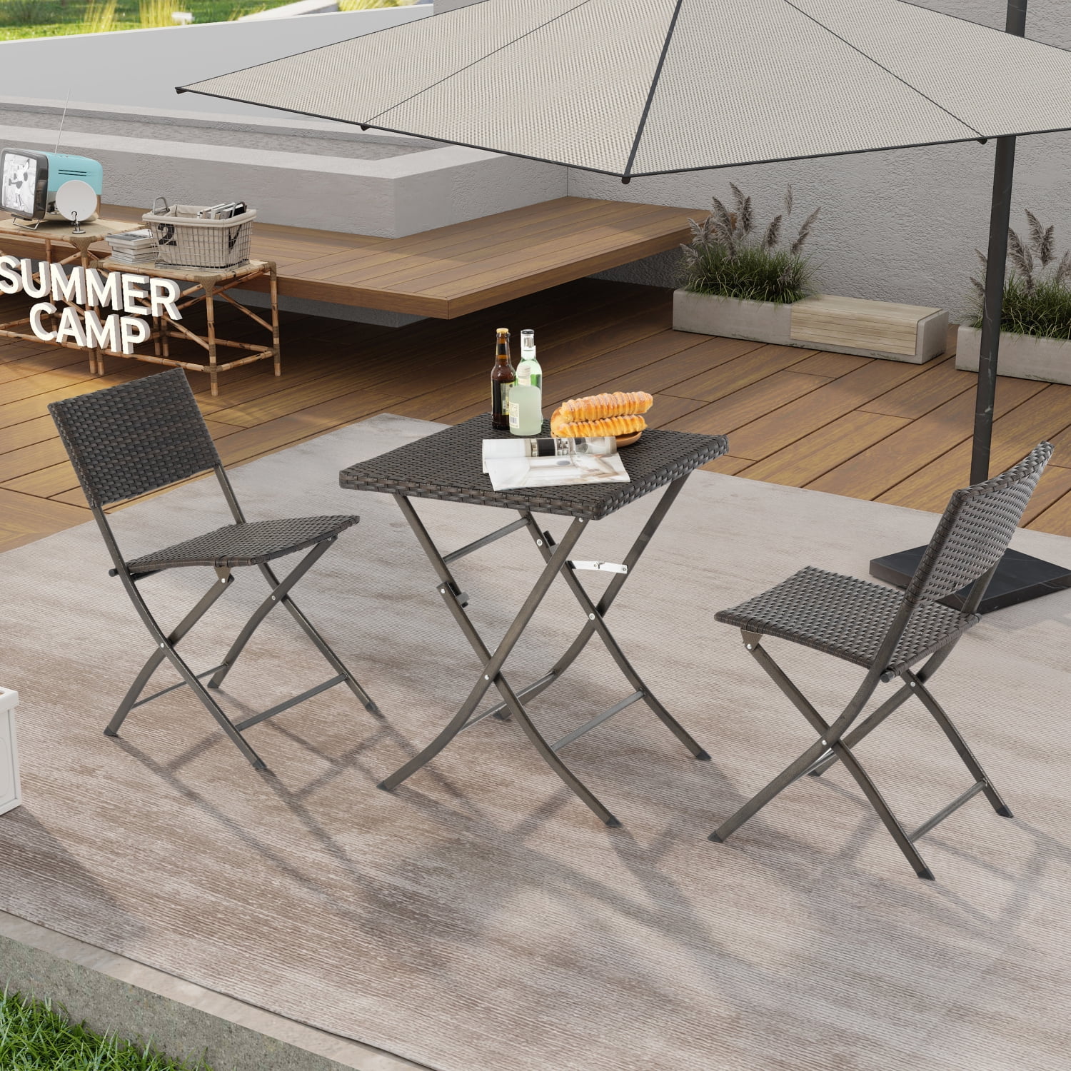 Rattan Patio Bistro Set 3 Piece Foldable Outdoor Patio Sets with ...