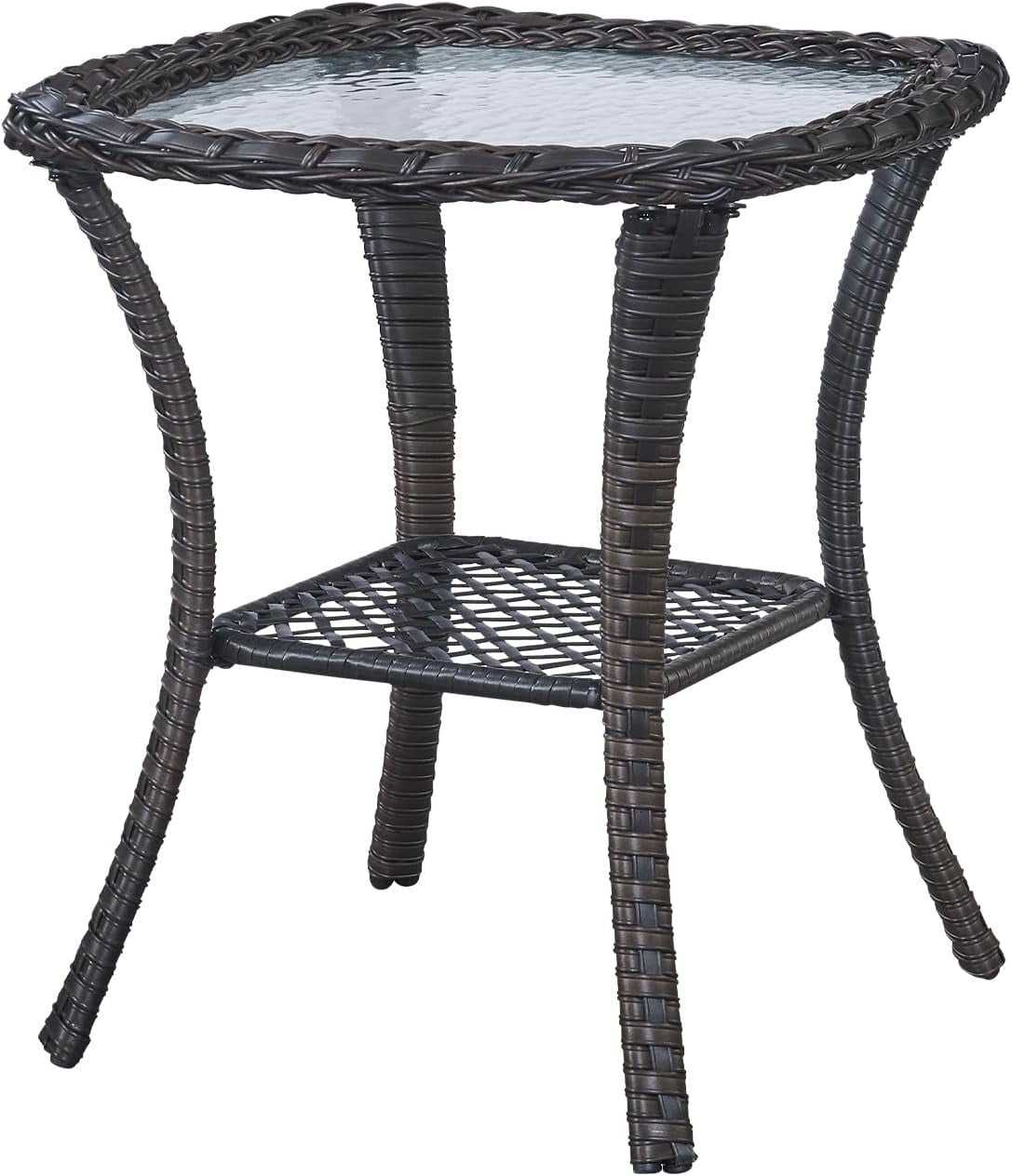 Rattan Patio Side Table, 2 Tier Hand Woven Wicker Bistro Table, 5 mm ...
