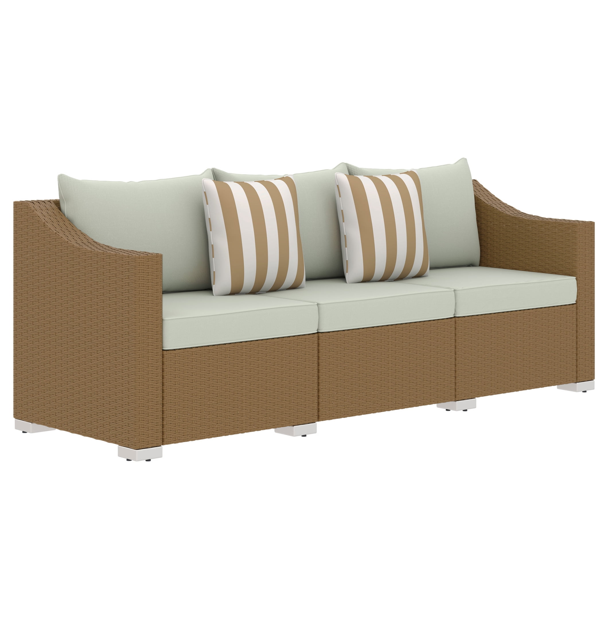 Rattan Patio Sofa - 3 Seater Outdoor Couch with Cushions & Pillows ...