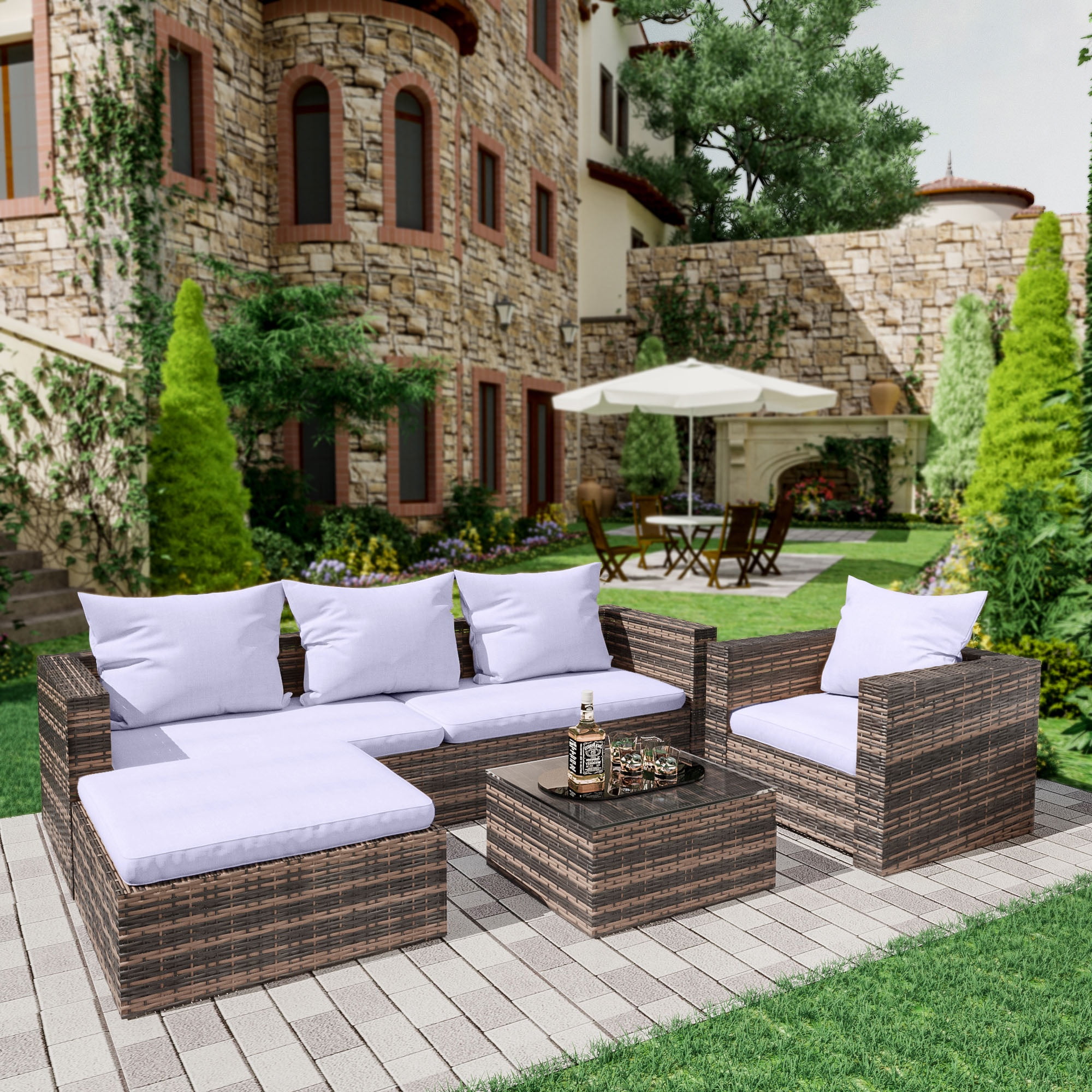 Rattan Patio Sofa Set - 4 Piece Hotel Patio Furniture Set - Walmart ...