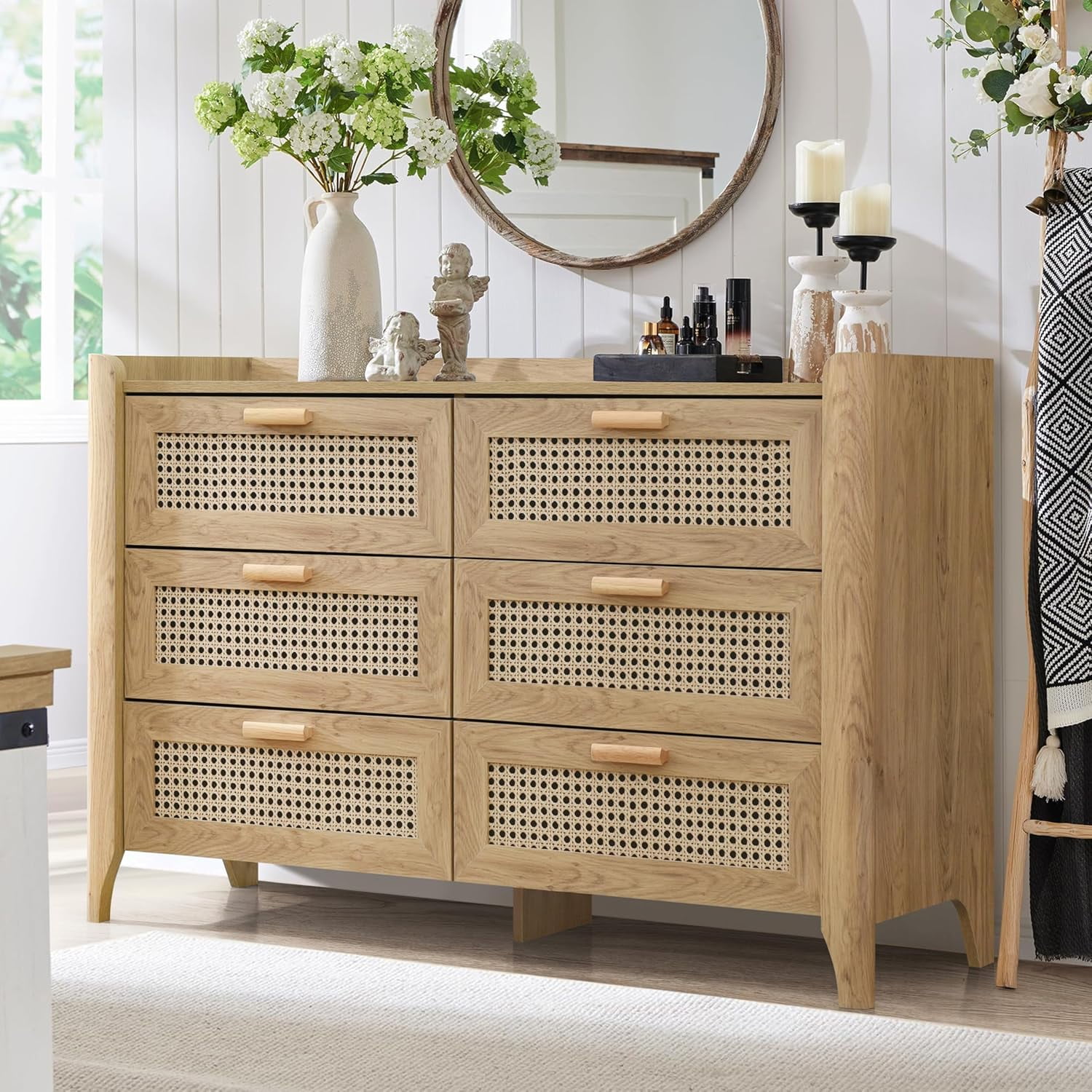 Rattan Picture 6 Drawers Dresser with Pre-Assembled Interlock and ...