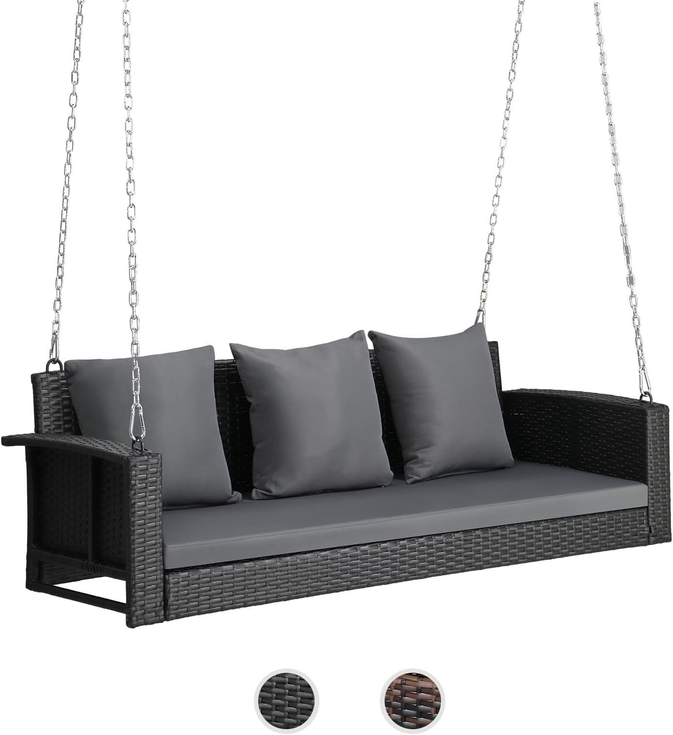 Rattan Porch Swing, Heavy Duty 800 LBS Outdoor Seat with Extra Cushion ...