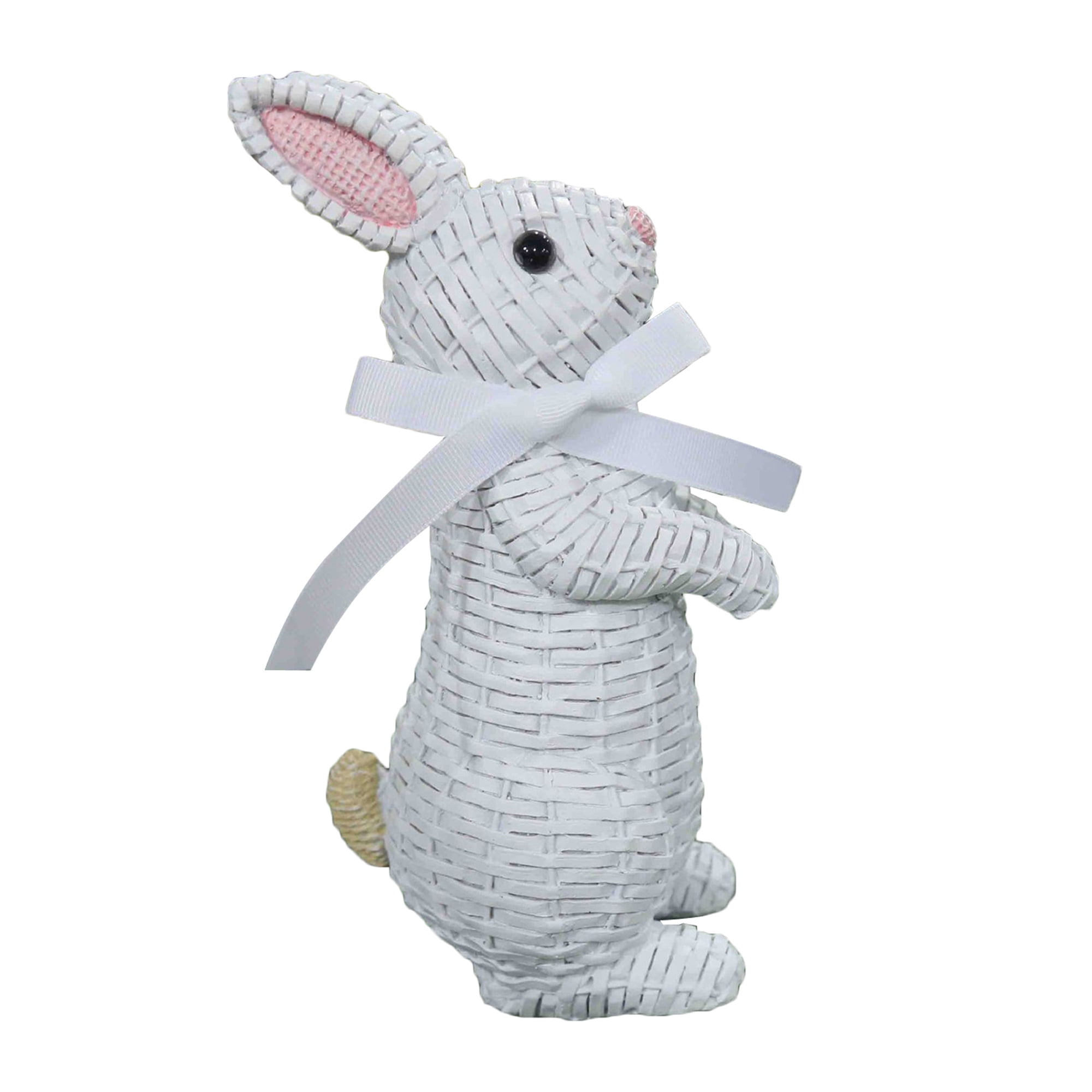 Rattan Rabbit Ornament Resin Easter Bunny Figurine Woven Easter Rabbit ...
