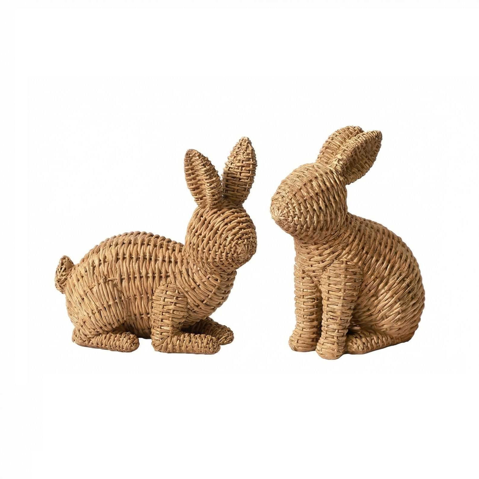 Rattan Resin Bunny Figurines (Set of 2), Easter Table Decorations with ...