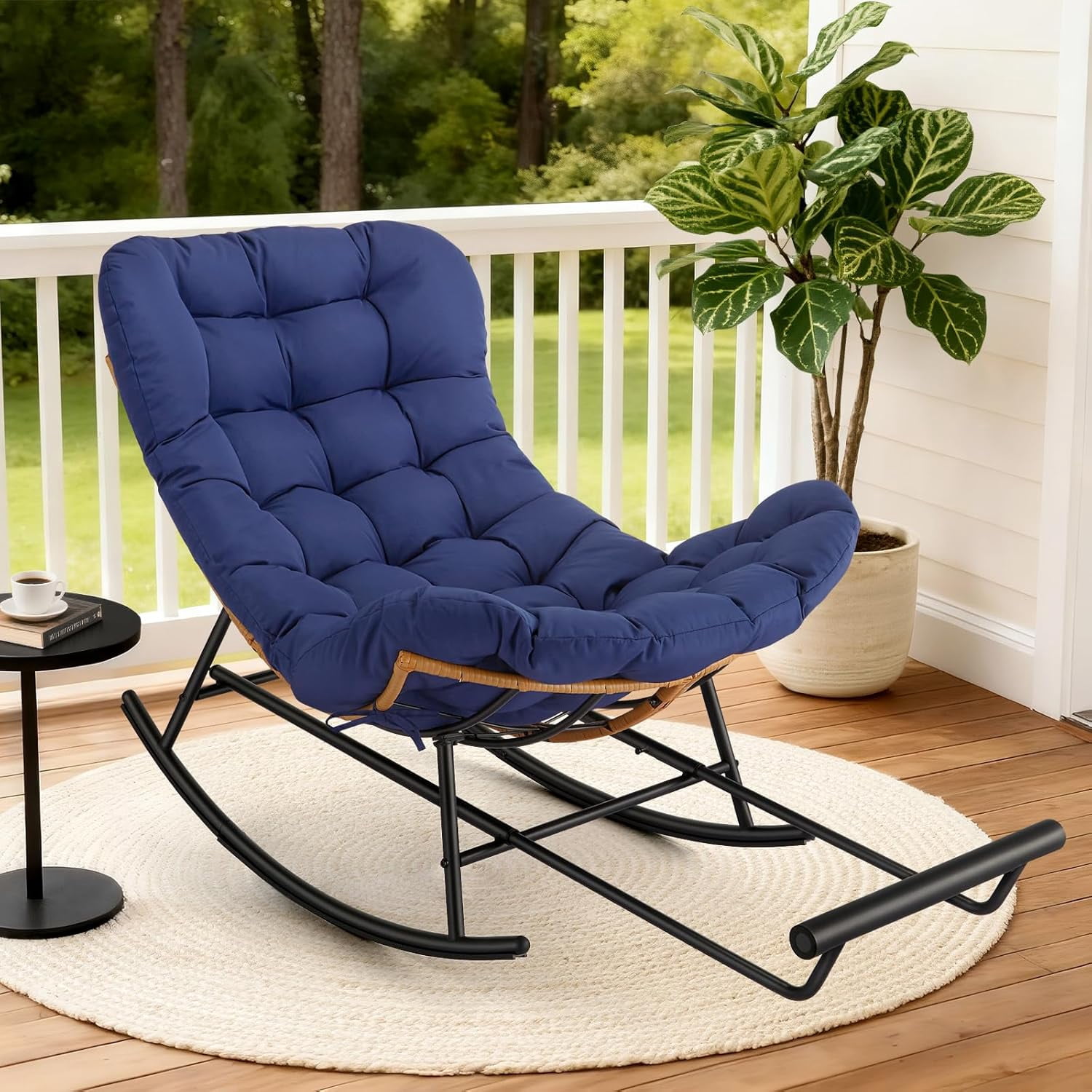 Rattan Rocking Chair with Detachable Cushion and Extendable Footrest ...
