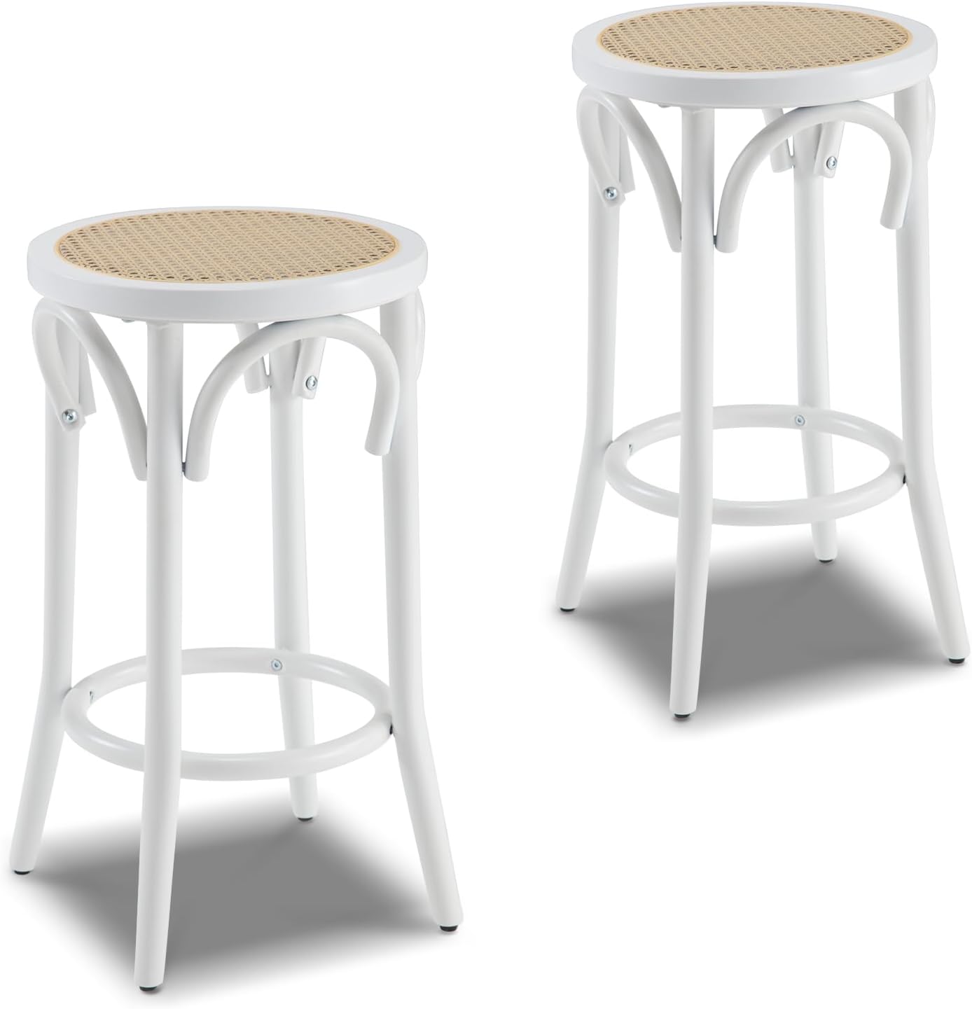 Rattan Round Backless Counter Stools, 26” Counter Height Bar Stools ...